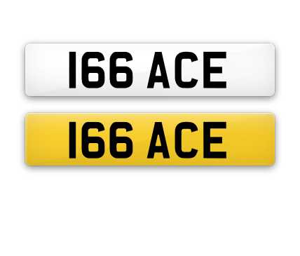 166ACE private number plate from Plates4less