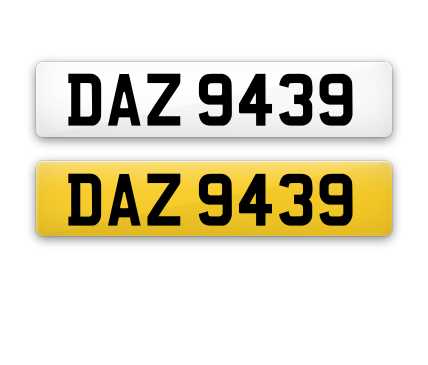 DAZ9439 private number plate from Plates4less