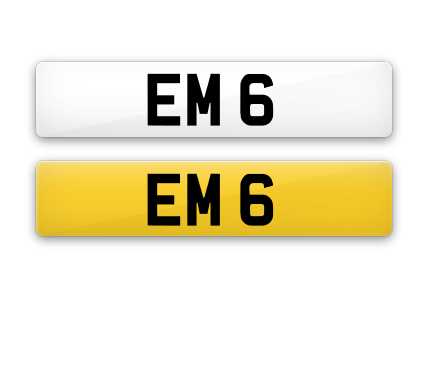 EM6 private number plate from Plates4less