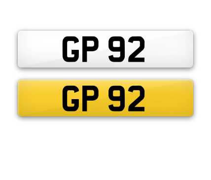 GP92 private number plate from Plates4less