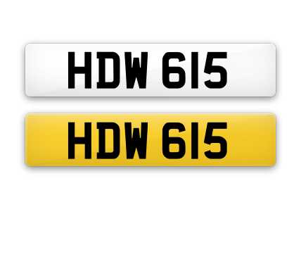 HDW615 private number plate from Plates4less