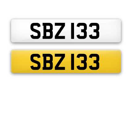 SBZ133 private number plate from Plates4less